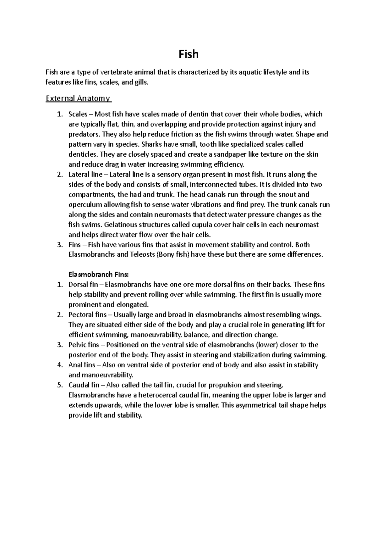 Fish Anatomy and Evolution - Lecture Notes (BIOL 101) - Studocu