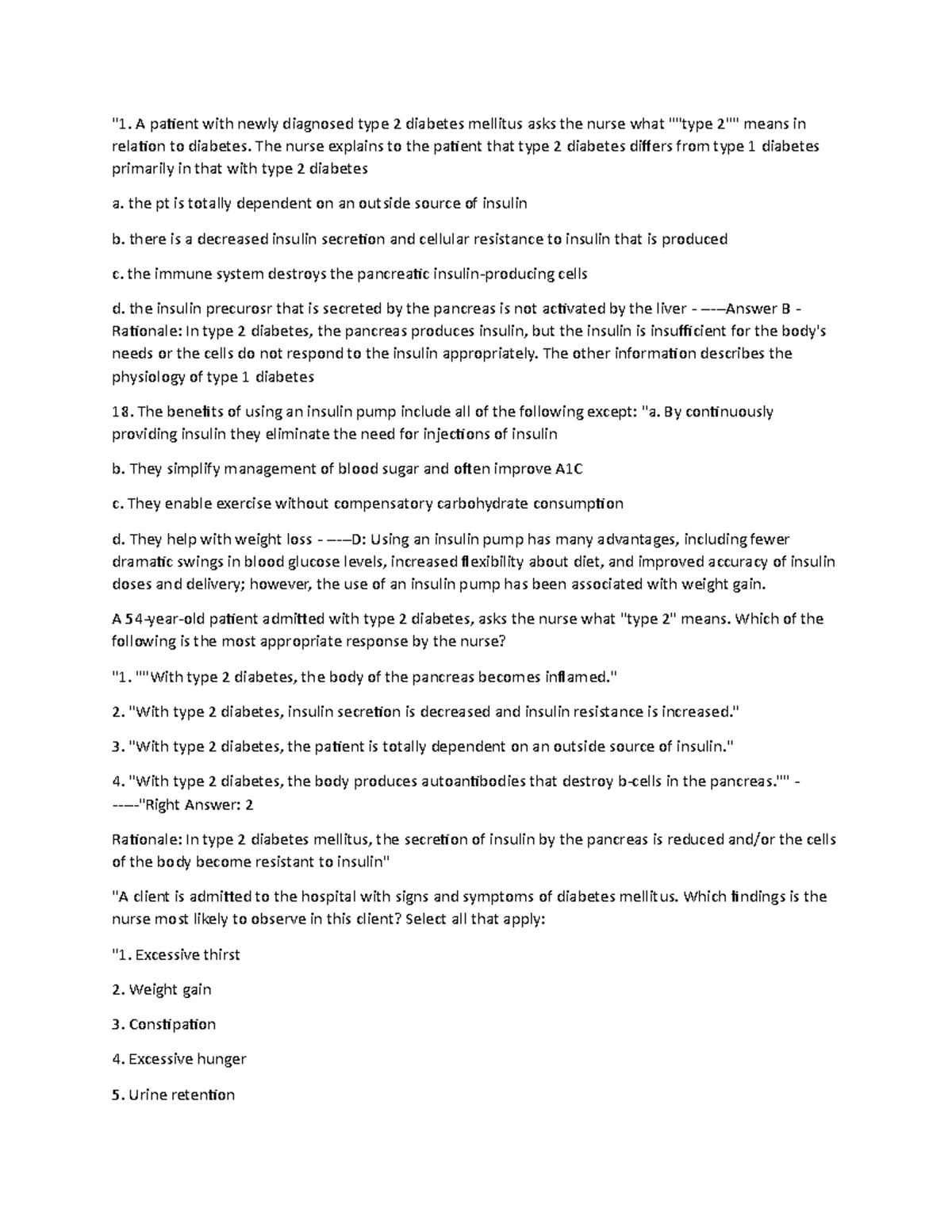 Diabetes Mellitus NCLEX Review Questions and Answers - Studocu
