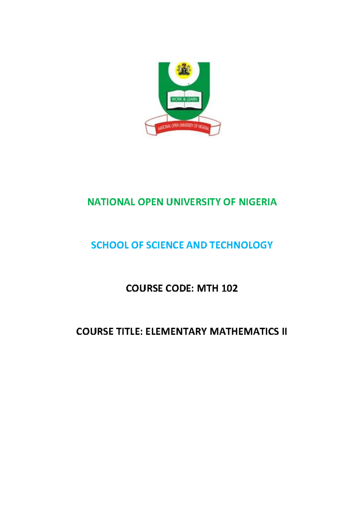 MTH102 - Course Guide for Elementary Mathematics II at NOUN - Studocu