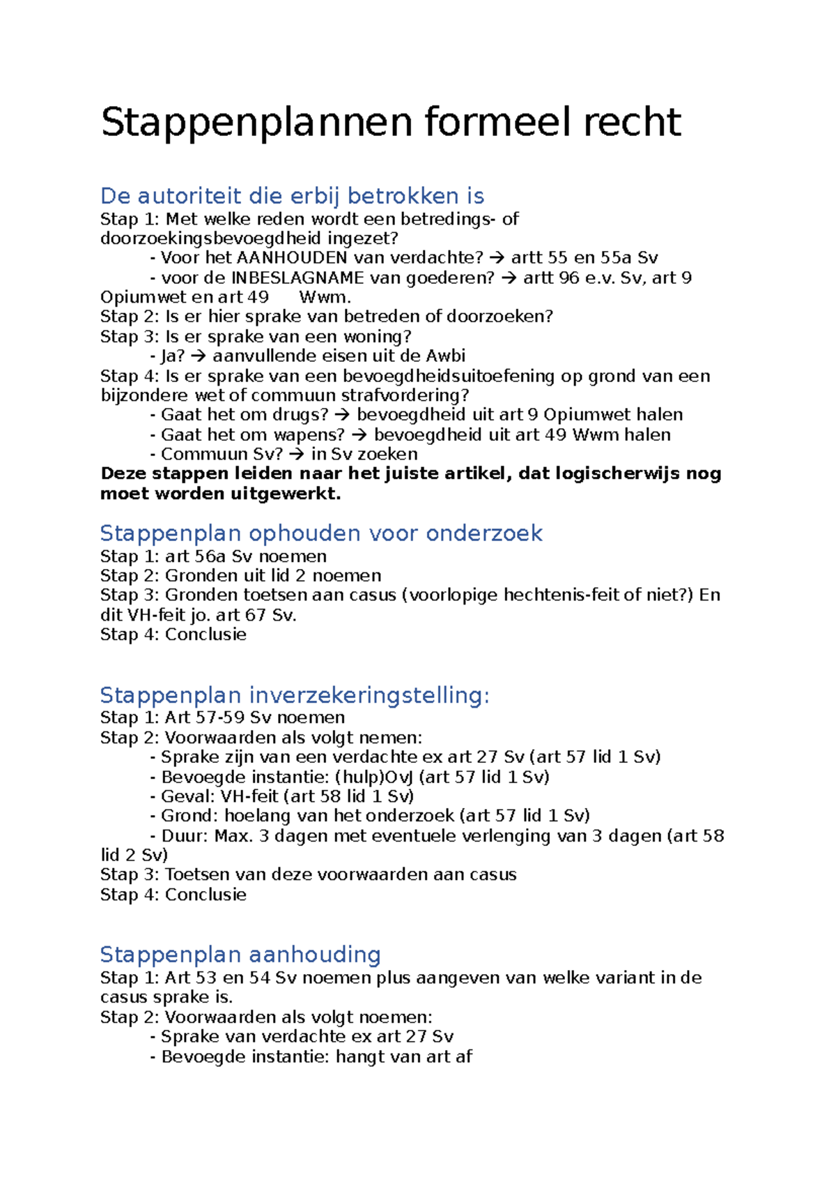 Stappenplannen Formeel Recht: Overzicht en Toepassing van Artikelen Sv ...