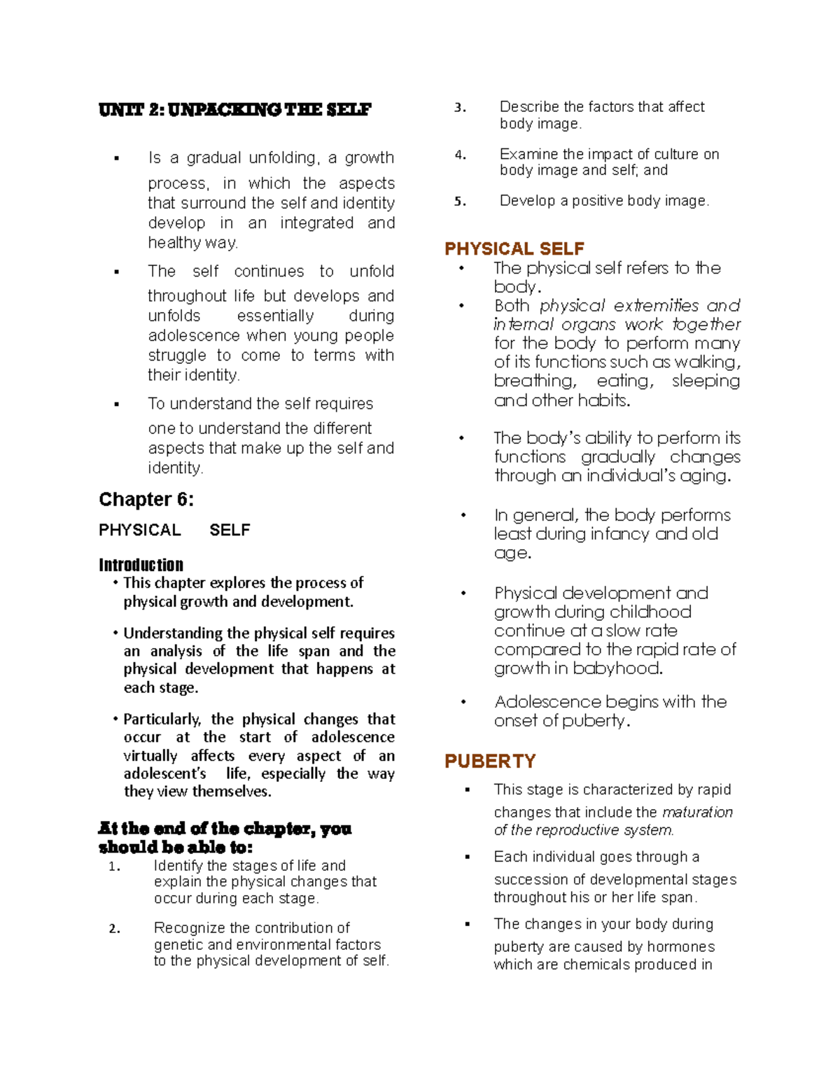 Lesson 6 (Uself) - Understanding the Physical Self in Adolescence - Studocu
