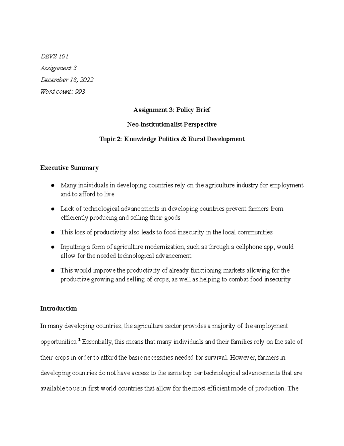 Devs 101 Assignment 3 Policy Brief Devs 101 Assignment 3 December 18 2022 Word Count 993