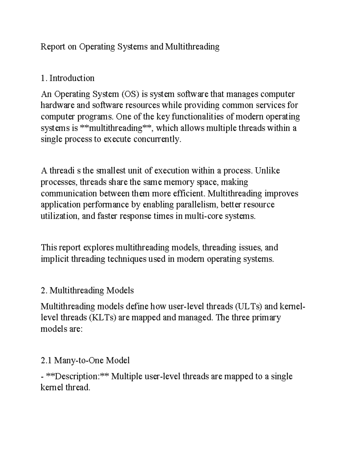 Report on Operating Systems and Multithreading Techniques (CS101) - Studocu