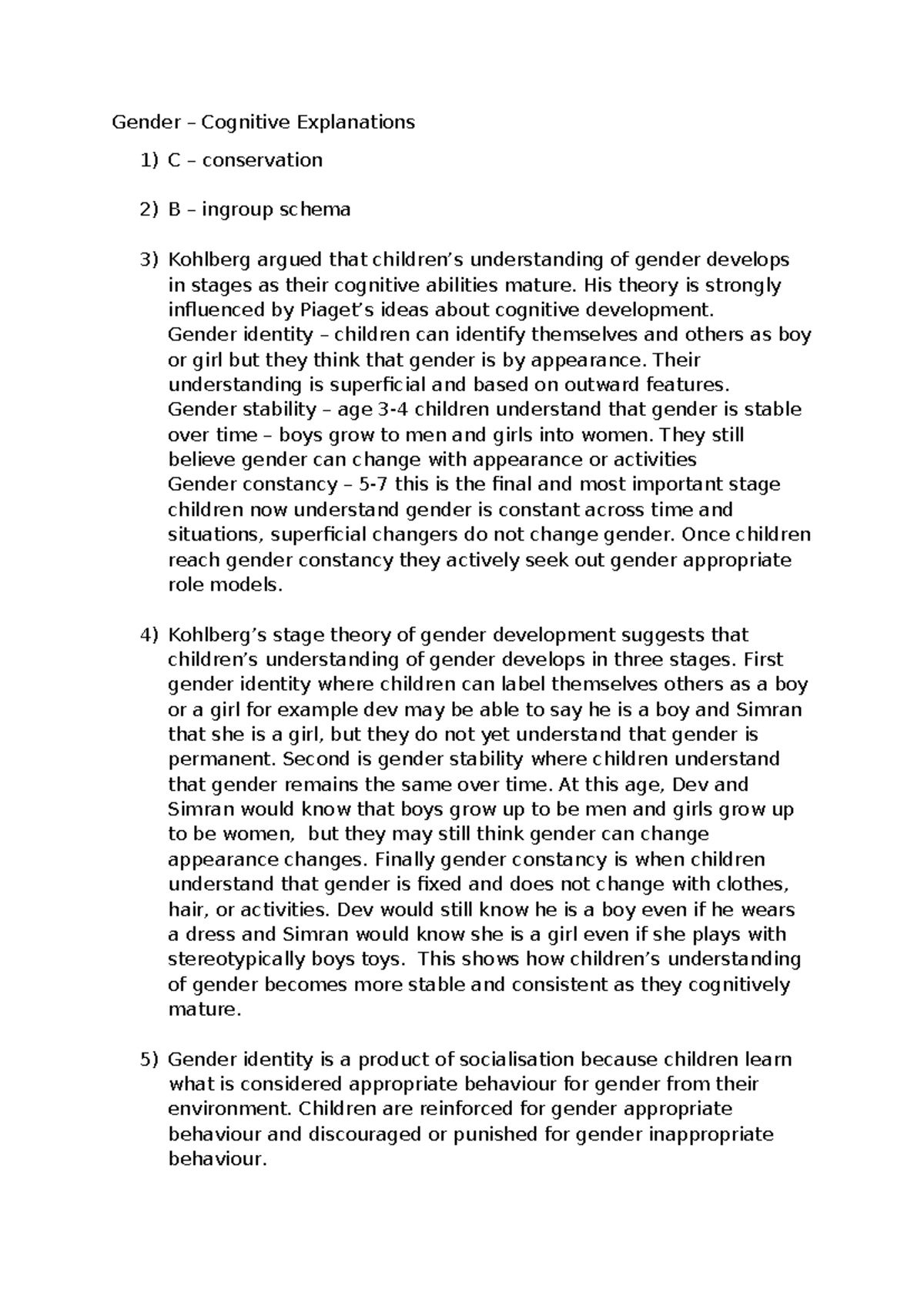 Cognitive Explanations of Gender Development: Key Theories and Stages ...