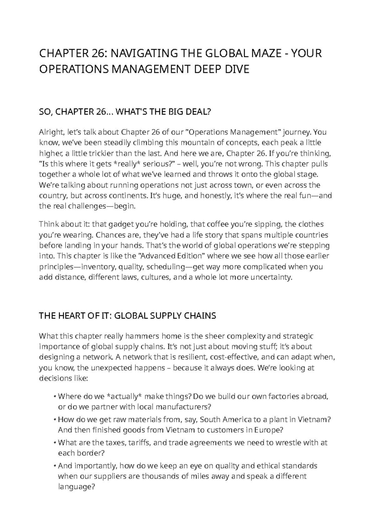 CHAPTER 26 REVIEW: NAVIGATING GLOBAL OPERATIONS MANAGEMENT - Studocu