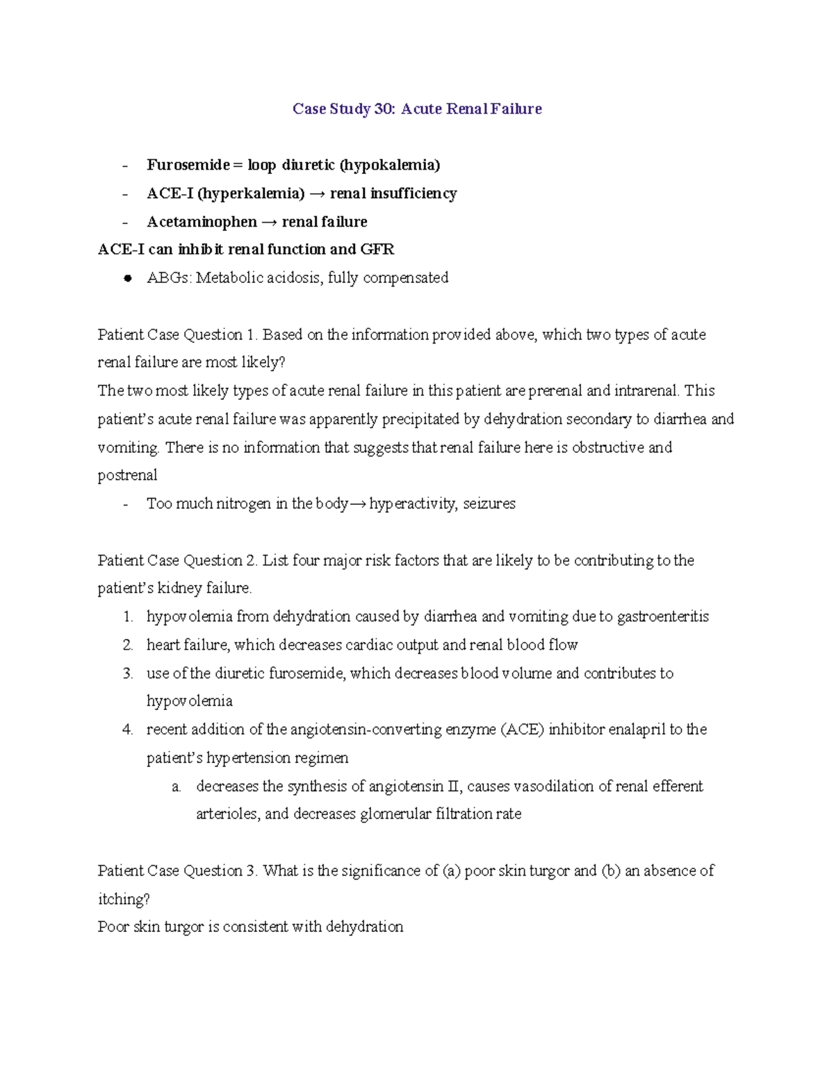 Case Study 30 & 31: Acute Renal Failure Insights and Risk Factors - Studocu