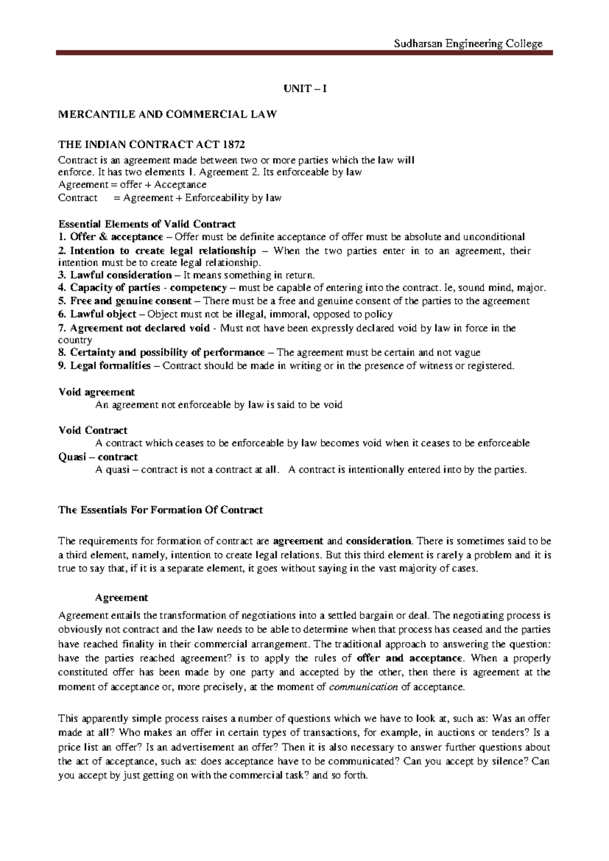 BA9207 Legal Aspects of Business notes - UNIT – I MERCANTILE AND ...