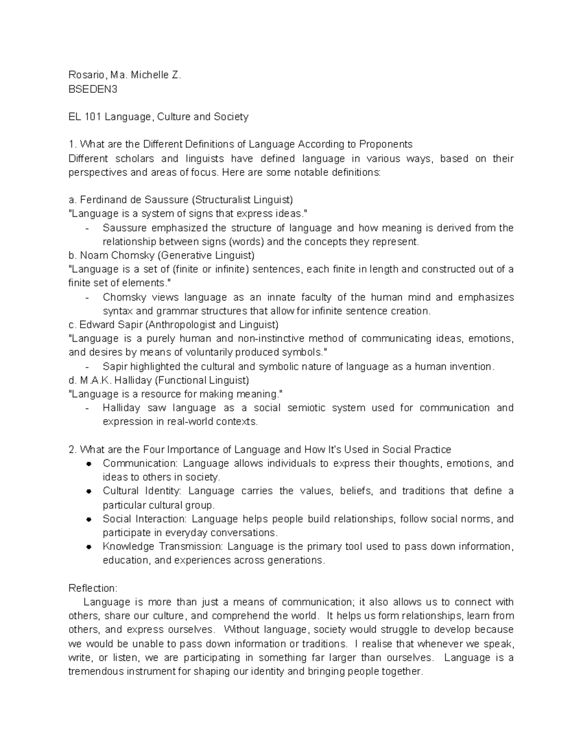 BSEDEN3 EL 101 Language, Culture, and Society: Definitions and ...