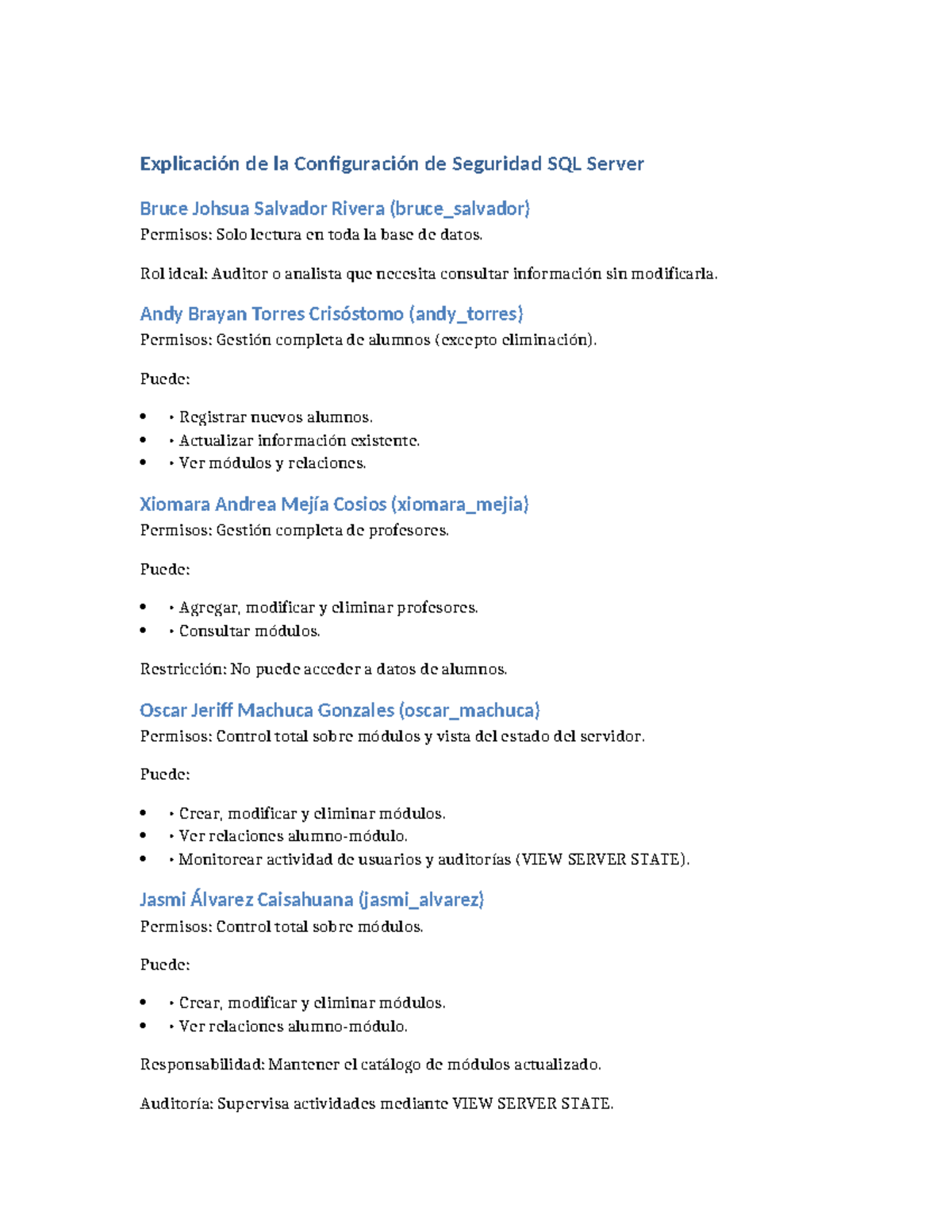 Configuración de Seguridad y Permisos en SQL Server - Studocu