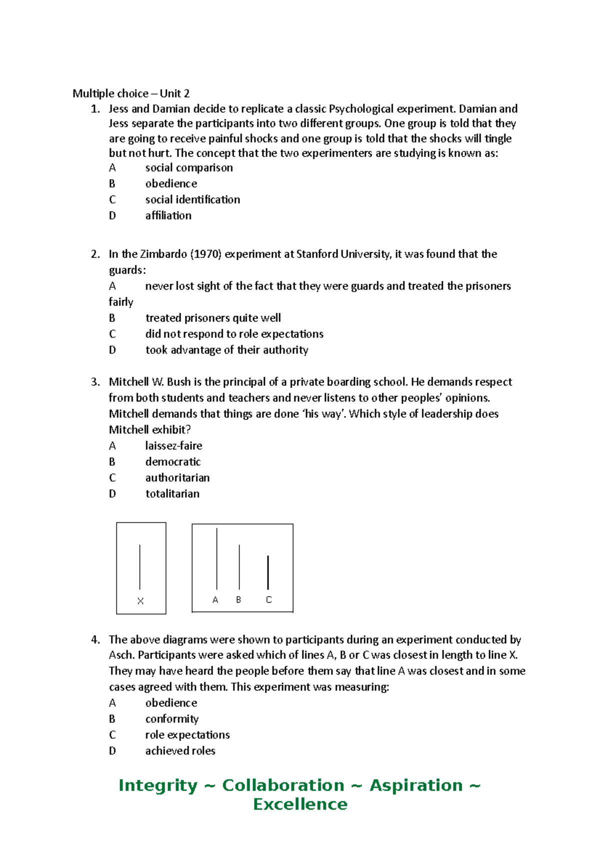 VCE Psychology Mini exam 2 - Psych 1/2 - ACAP - Studocu