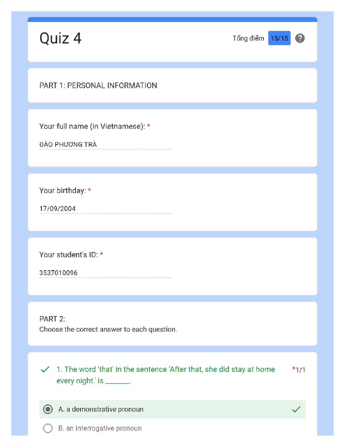 Quiz 4 - English Skills B1 (65ENG1B1) - Personal Info & Questions - Studocu