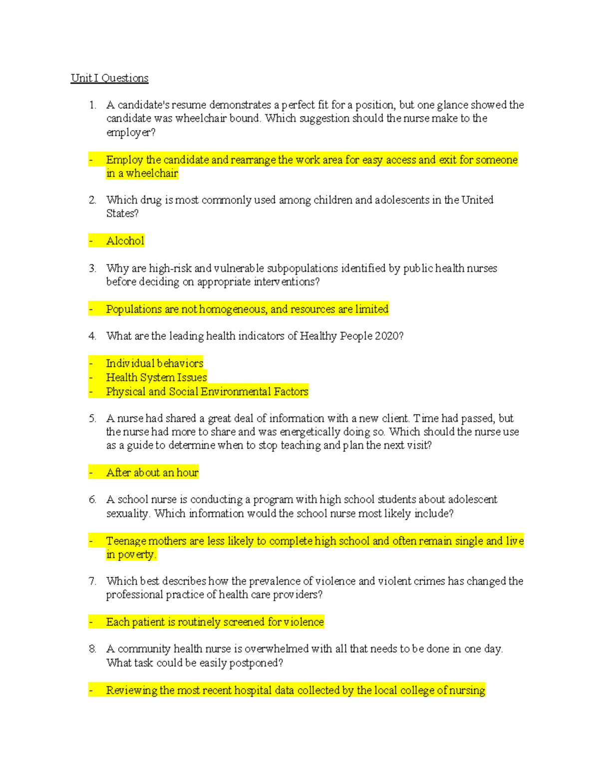 Unit I Questions - COMM - Study guide - Unit I Questions 1. A candidate ...