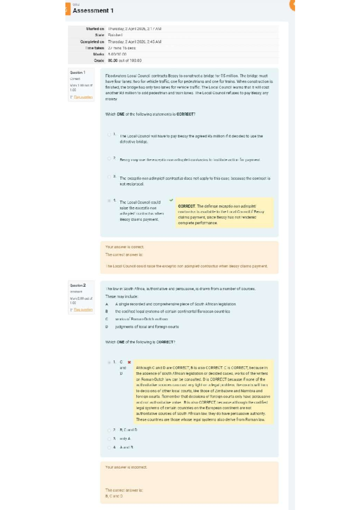 CLA1503 Quiz Assessment 1 Solutions and Answers - Studocu