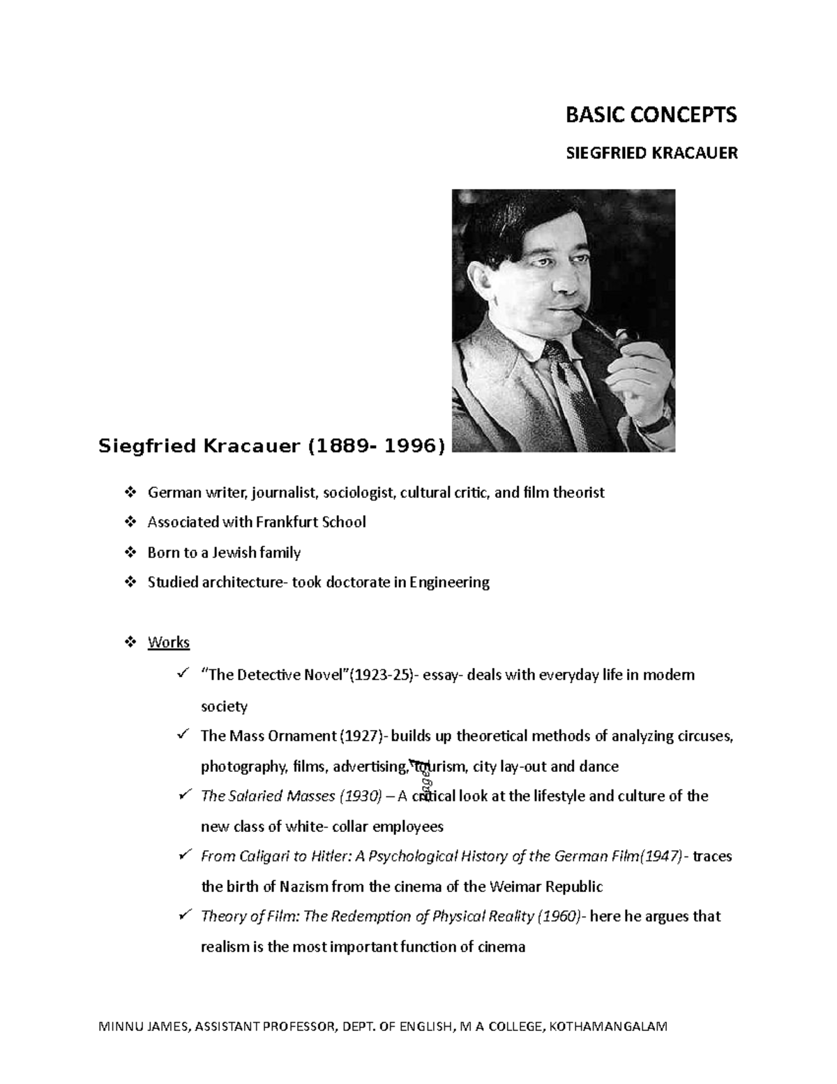 Siegfried Kracauer Essay Summary: Key Concepts & Film Theory Insights - Studocu