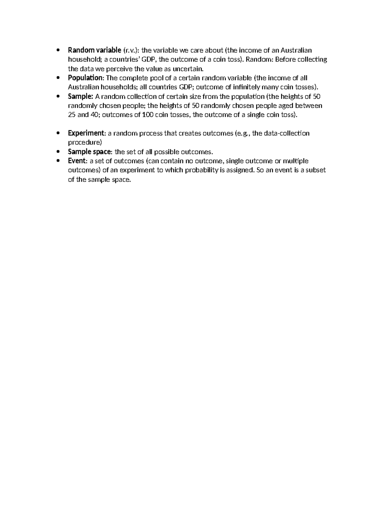 Glossary of Key Terms in Probability and Random Variables - Studocu