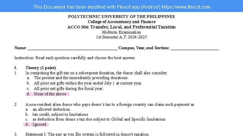 TAX-MTE-2425: Midterm Exam on Transfer, Local, and Preferential ...