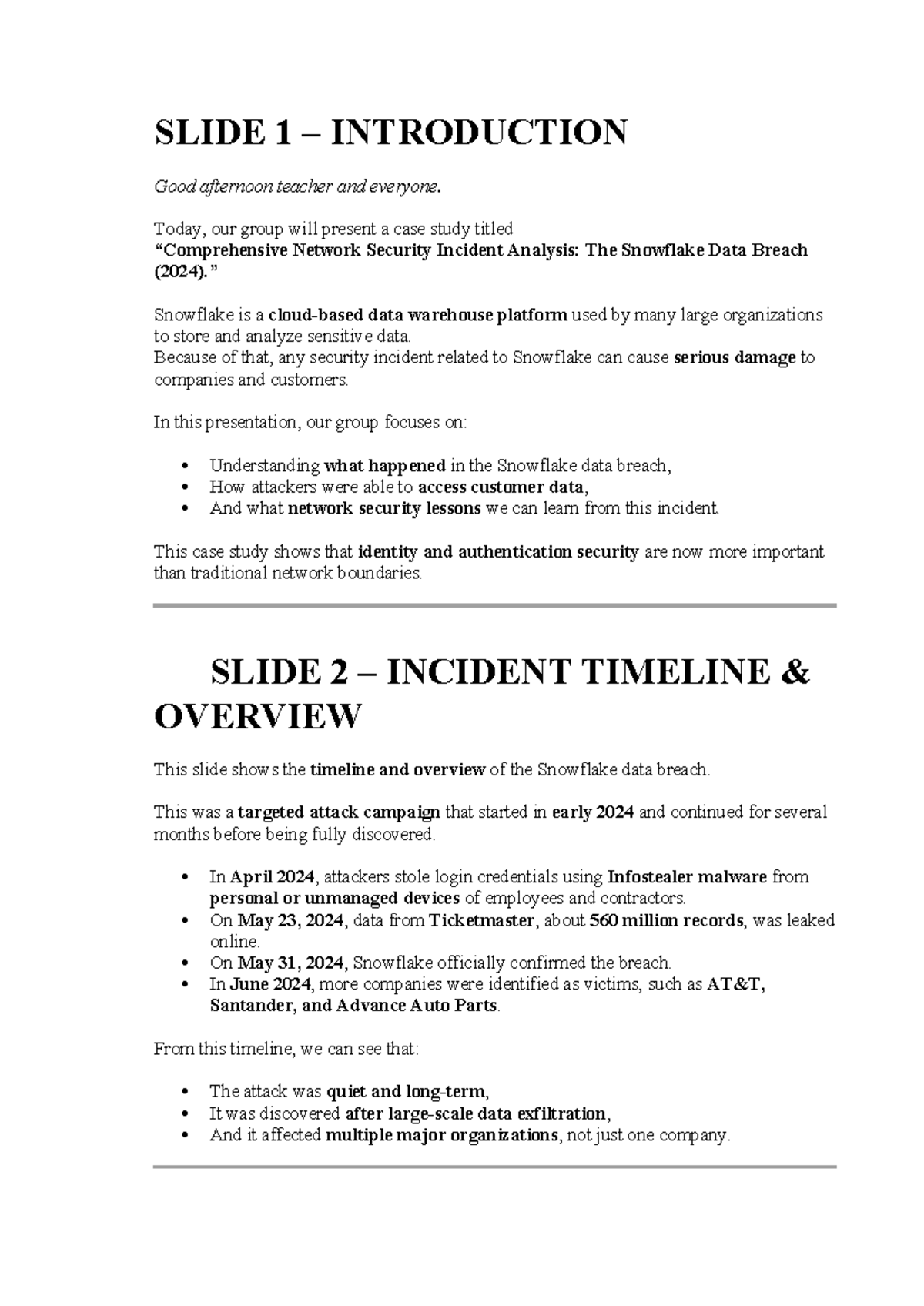 Case Study: Network Security Incident Analysis (SLIDE 1) - Studocu
