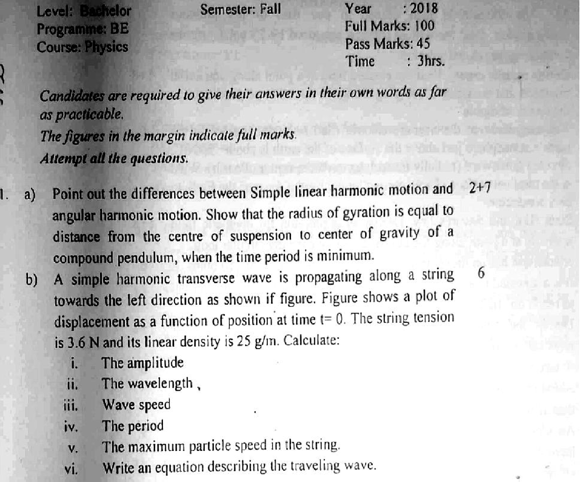 18 Fall - Physics Questions for Bachelor Level Exam - Studocu