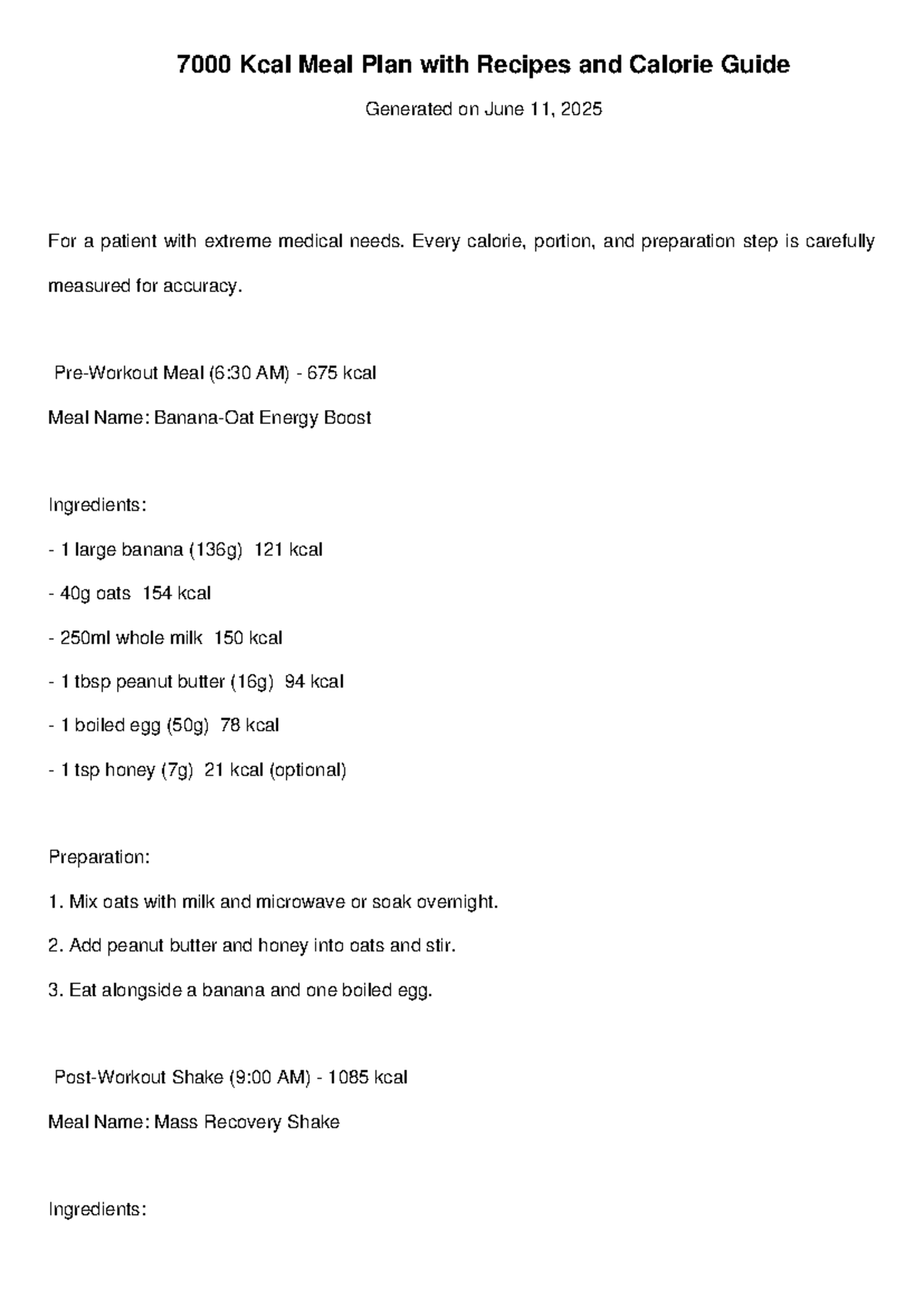 7000 kcal Meal Plan with Recipes for Medical Needs - Studocu