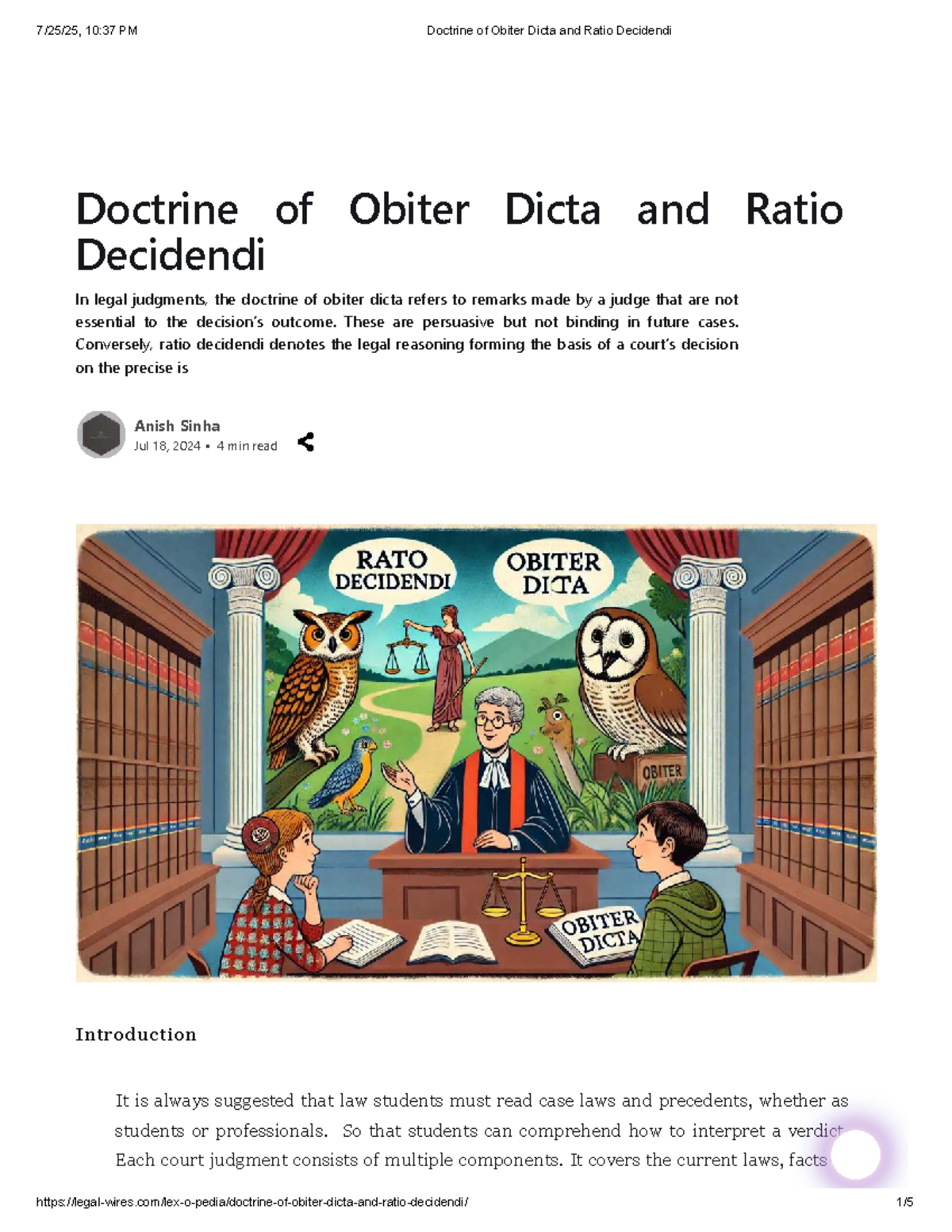 Doctrine of Obiter Dicta and Ratio Decidendi Explained - Studocu