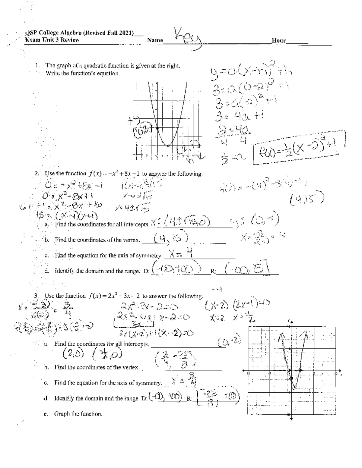 Unit 3 review Room to work Worked OUT Solutions - Q OSP College Algebra ...