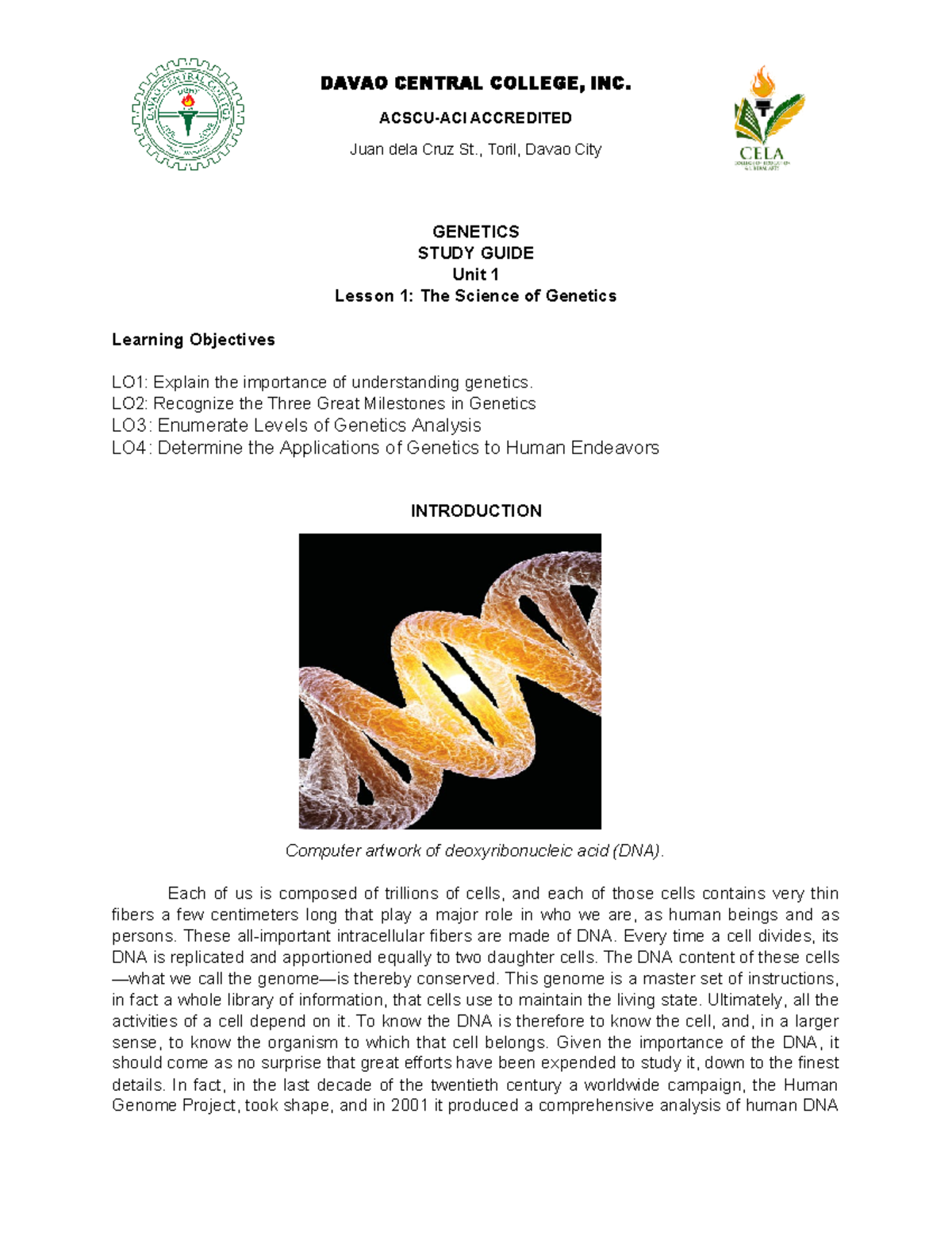 GEN 101: Week 1 Genetics Study Guide - The Science of Genetics - Studocu