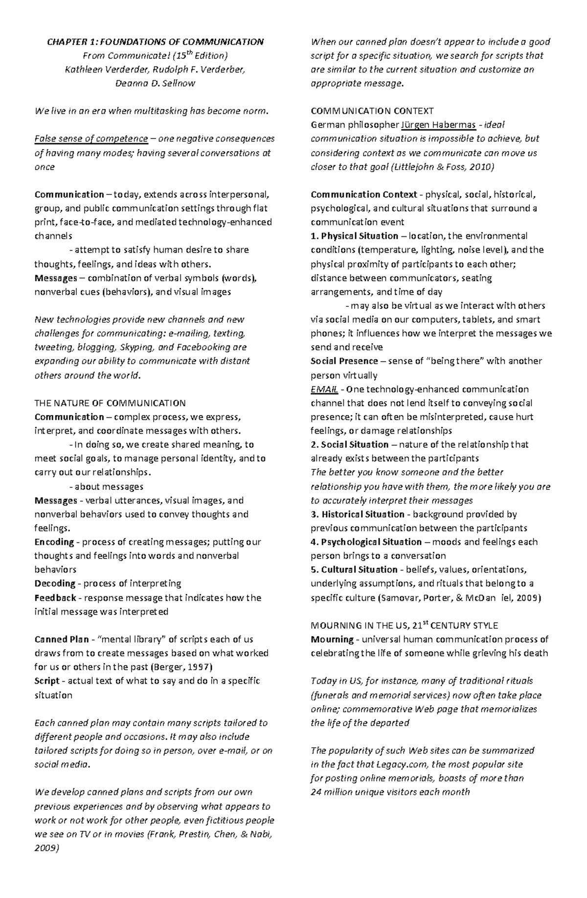 Foundations of Communication Key Points - CHAPTER 1: FOUNDATIONS OF ...