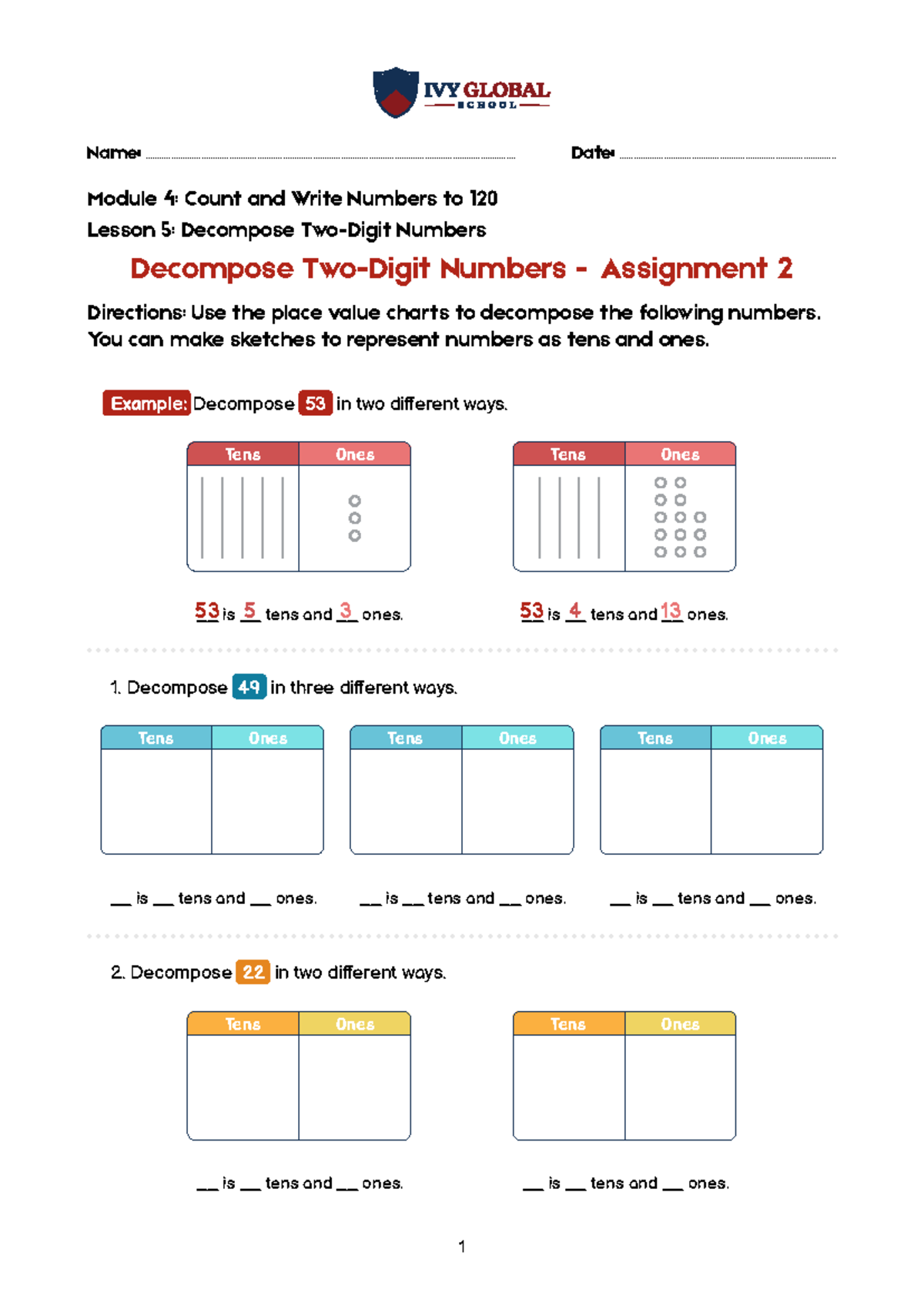 Decompose Two-Digit Numbers - Module 4 Assignment 2 - Studocu