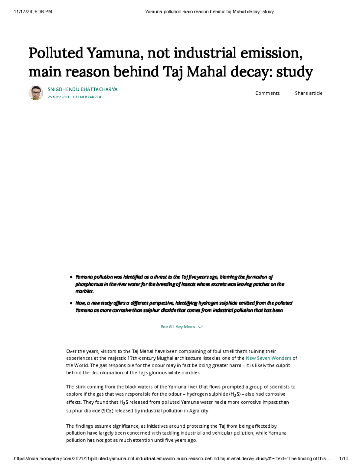 I Yamuna pollution main reason behind Taj Mahal decay study - Polluted ...