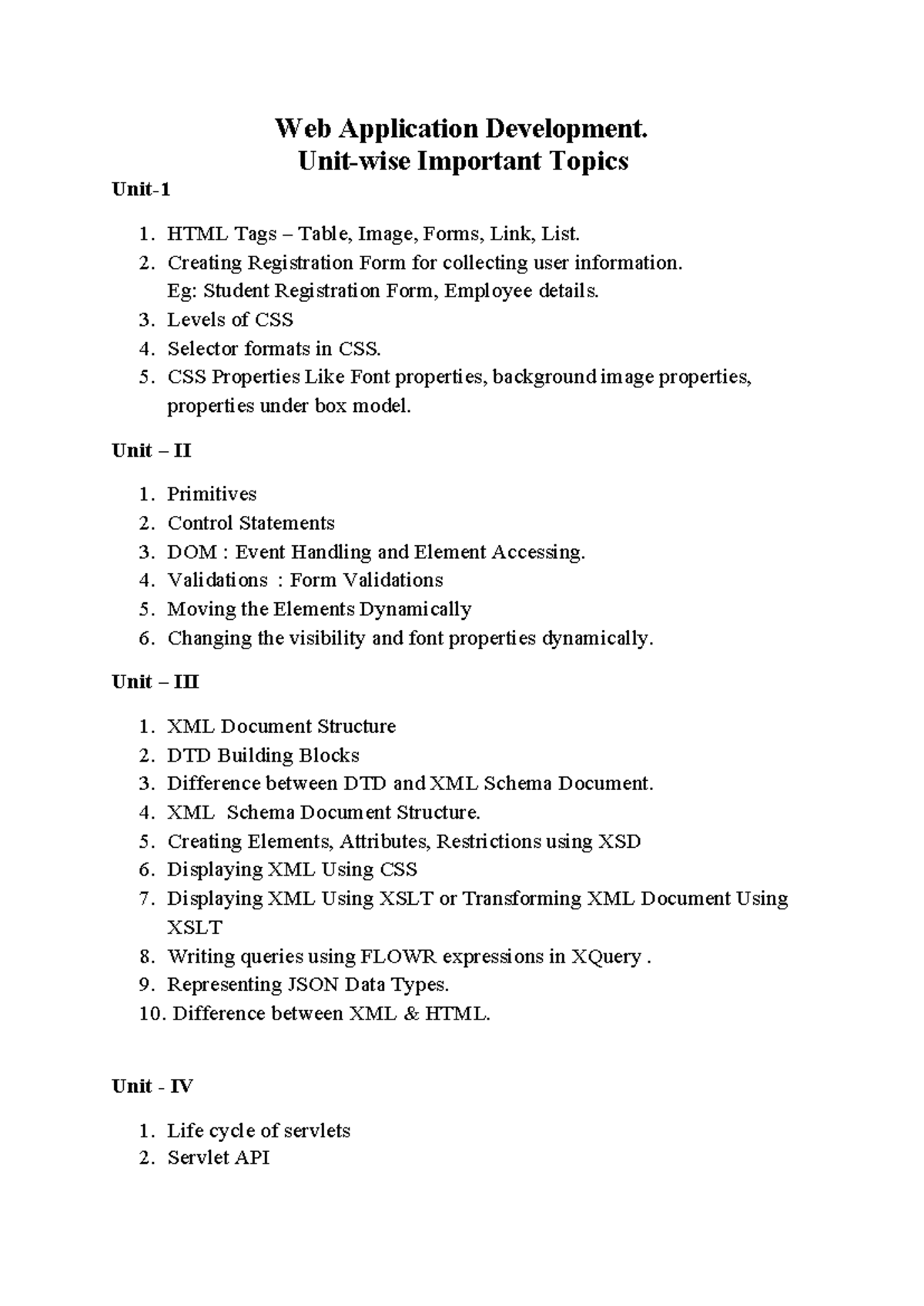 WAD Important Topics: Web App Dev & Material Handling Equipment - Studocu