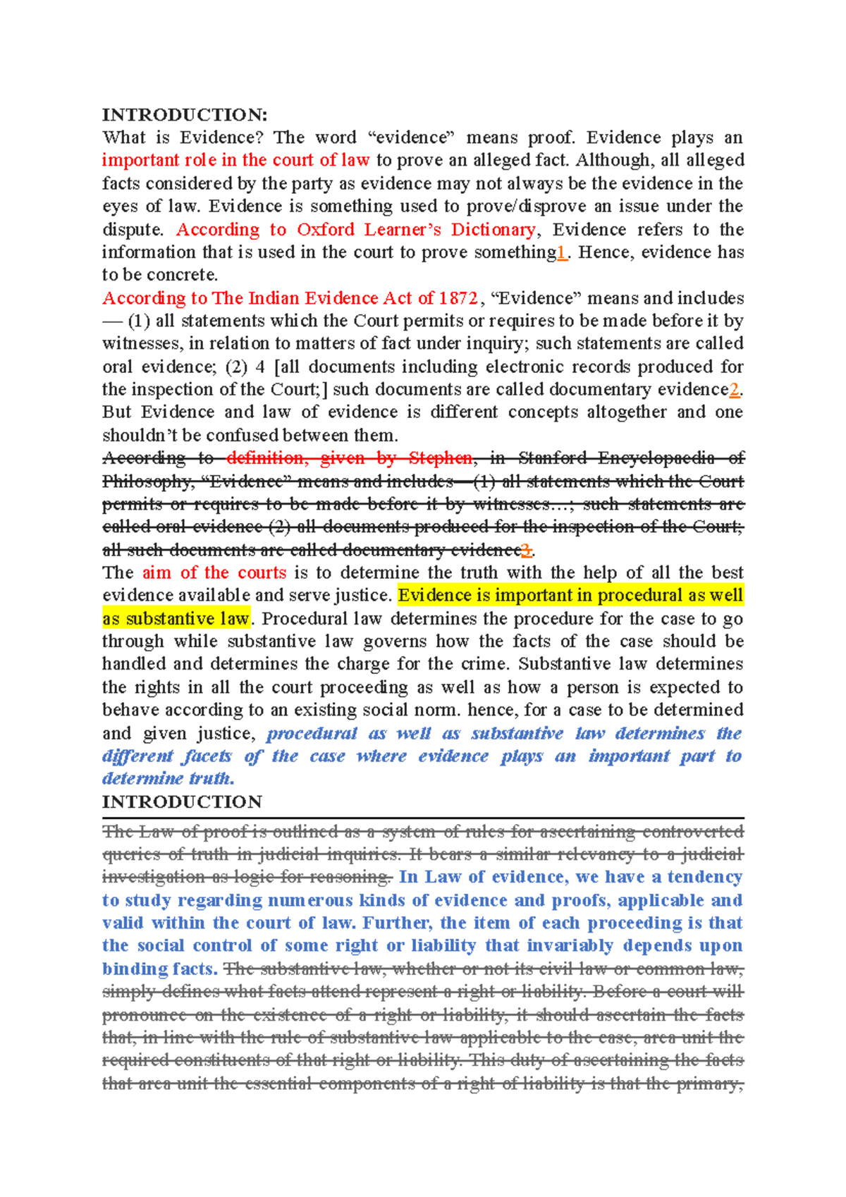 1a Evidence: Its Role in Substantive & Procedural Law Dynamics - Studocu