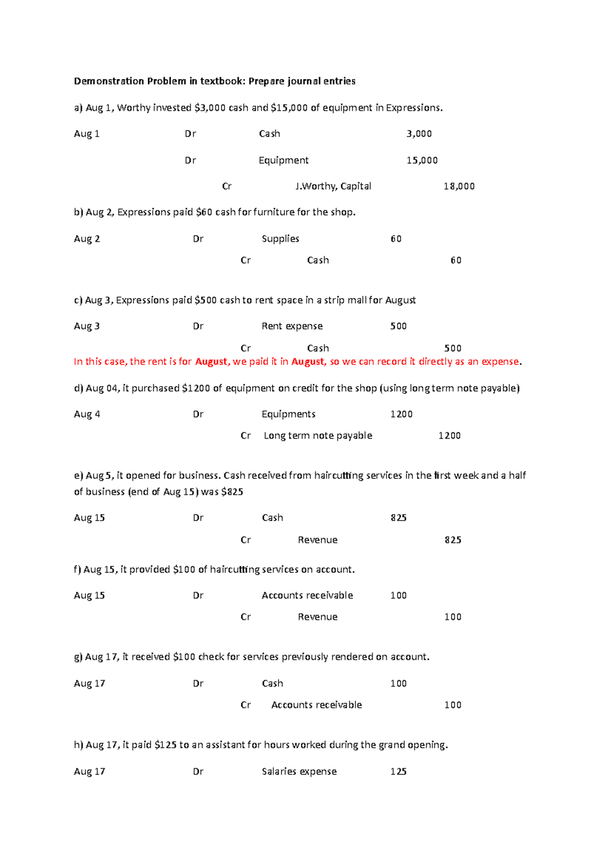 Chapter 2 exercises general journal entries with solutions - Demonstration Problem in textbook ...