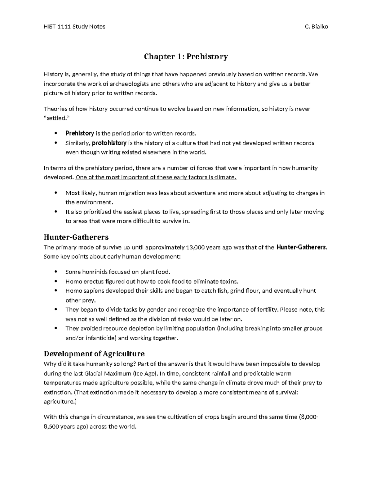 HIST 1111 Final Exam Study Notes: Chapter 1 - Prehistory Overview - Studocu