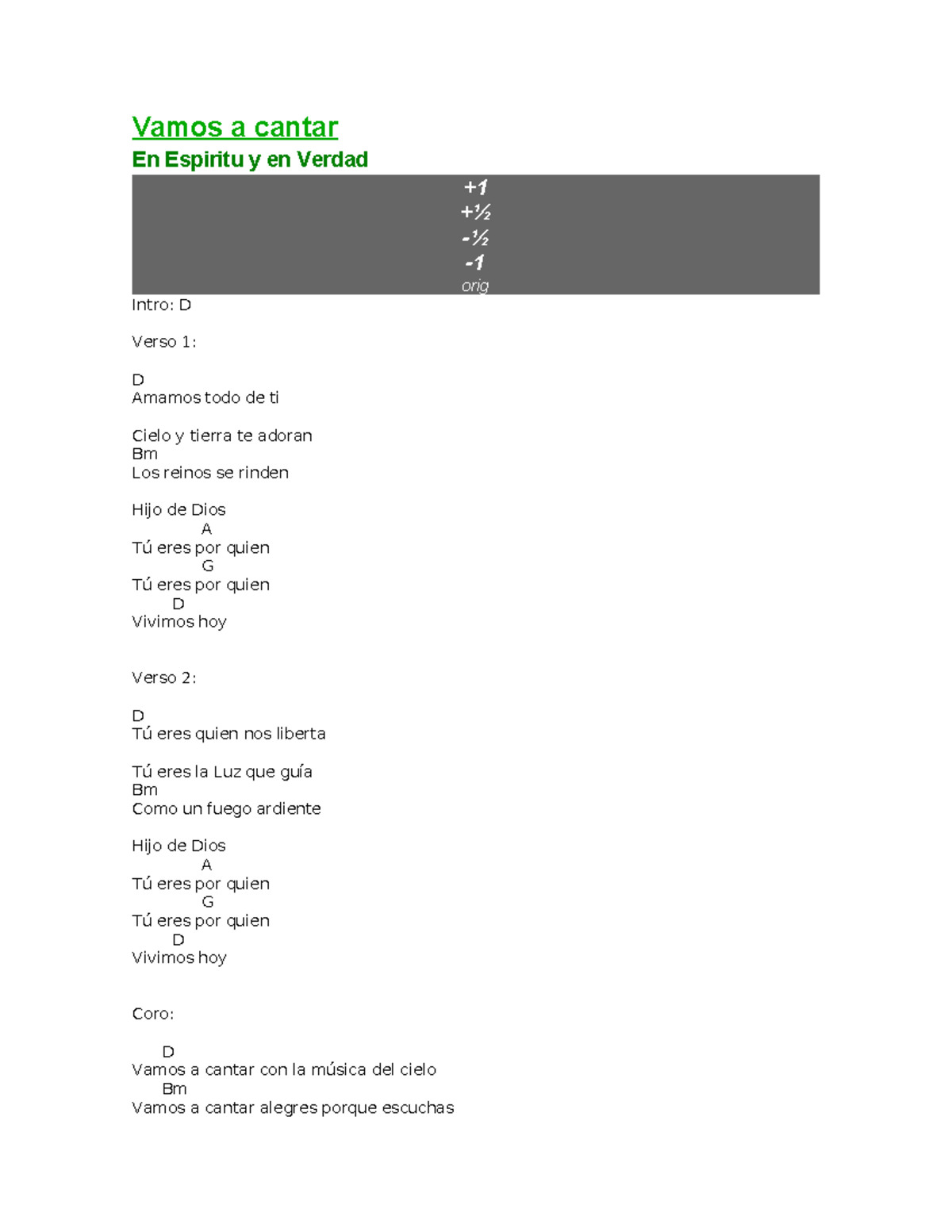 Vamos a cantar - notas - Vamos a cantar En Espiritu y en Verdad + +½ -½ ...