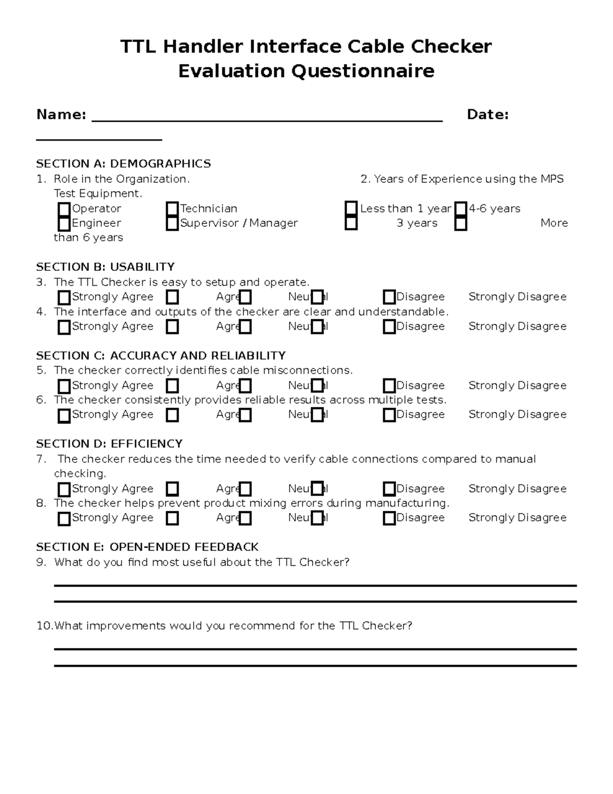 TTL Handler Interface Cable Checker Evaluation Questionnaire - Studocu