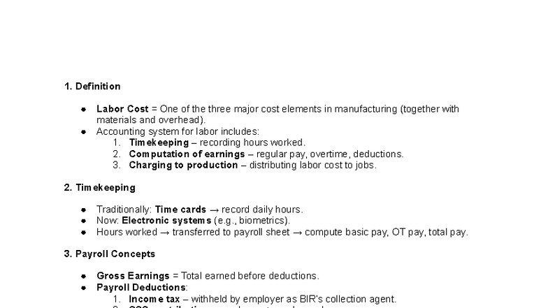 COST 101: Understanding Labor Costs and Payroll Accounting - Studocu