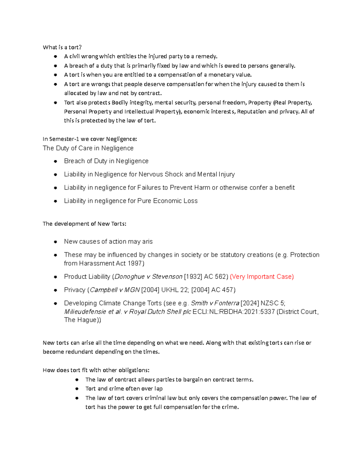 Foundations of Tort - Lecture 1: Understanding Civil Wrongs - Studocu