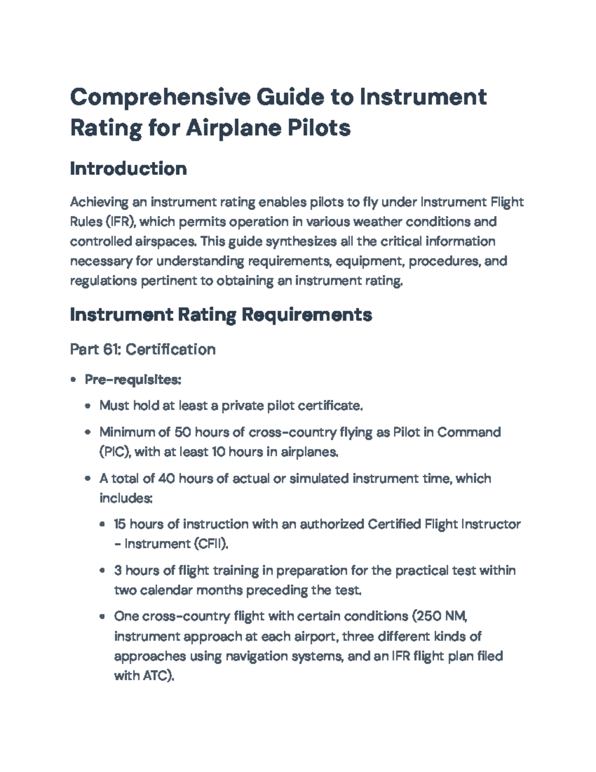 Comprehensive Guide to IFR Instrument Rating Requirements and ...