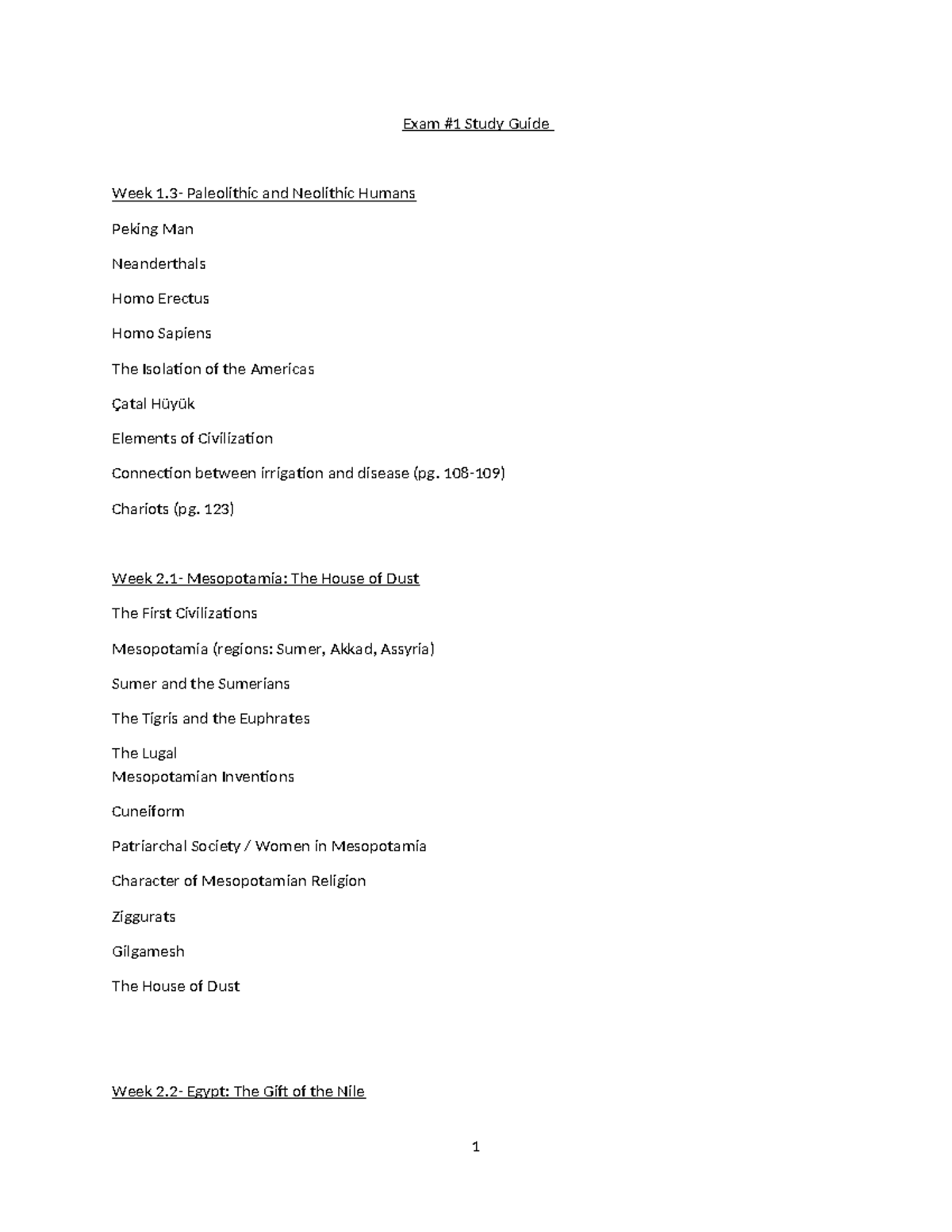 Exam #1 Study Guide: Early Civilizations & Cultural Developments - Studocu