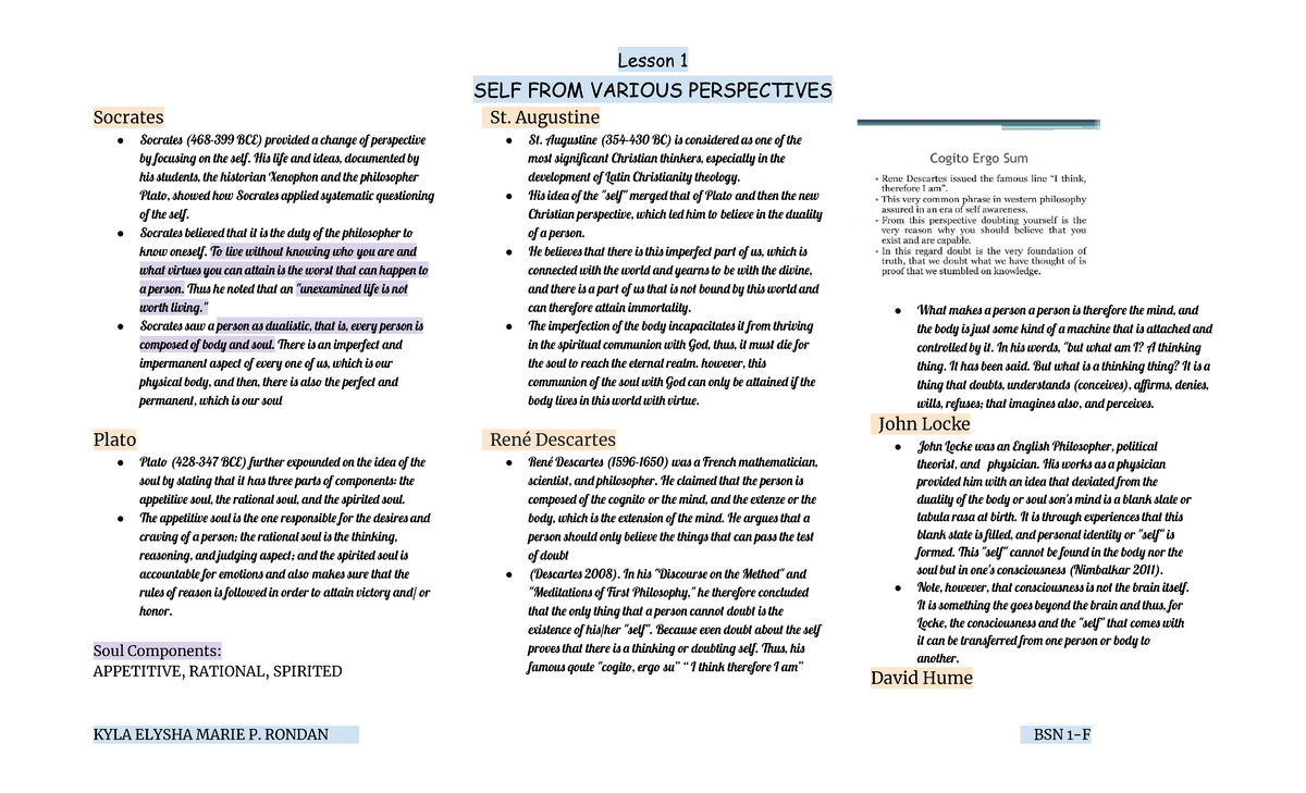 UTS Lesson 1 - Understanding the Self: Perspectives from Socrates to ...
