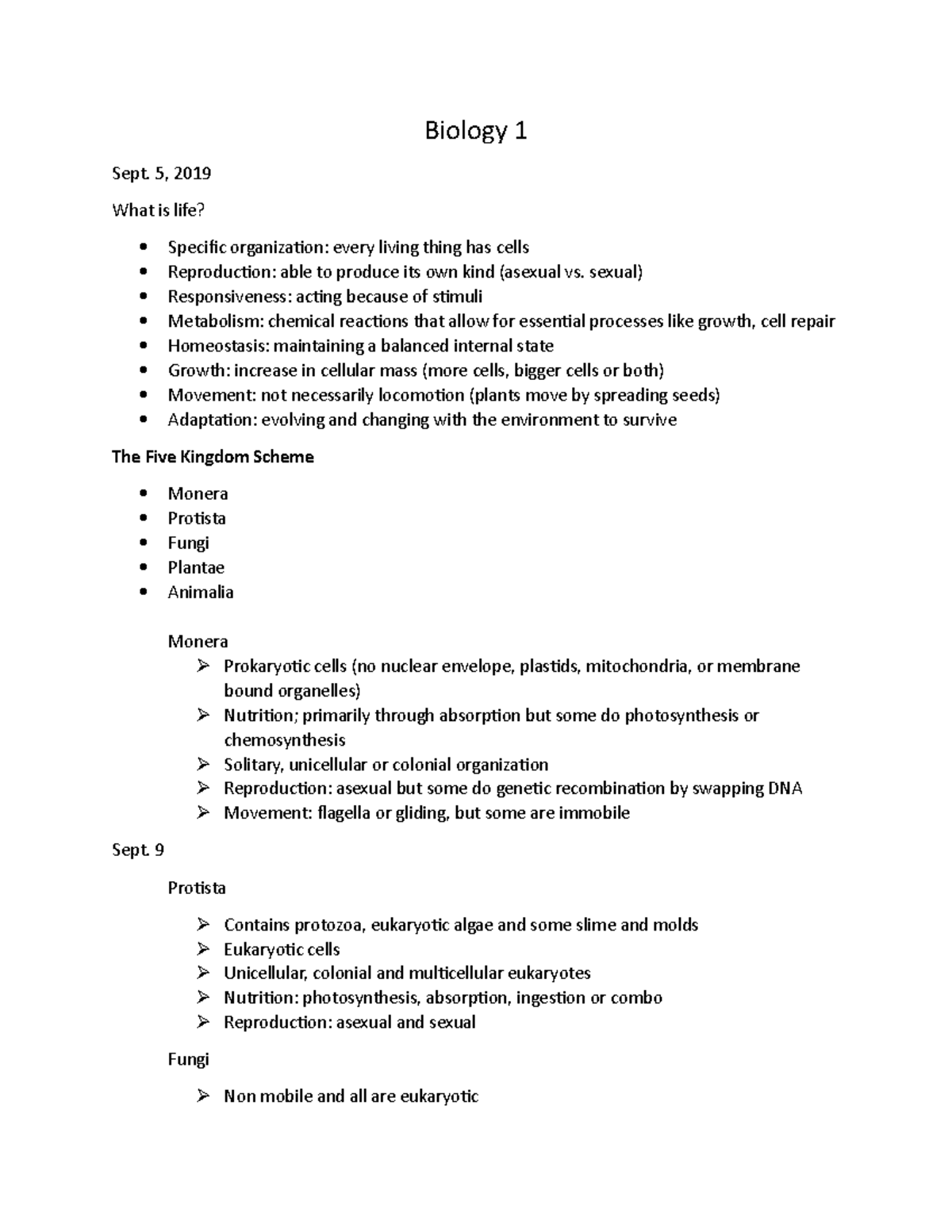 BIOL 1506EL: Comprehensive Biology Notes & Concepts Overview - Studocu