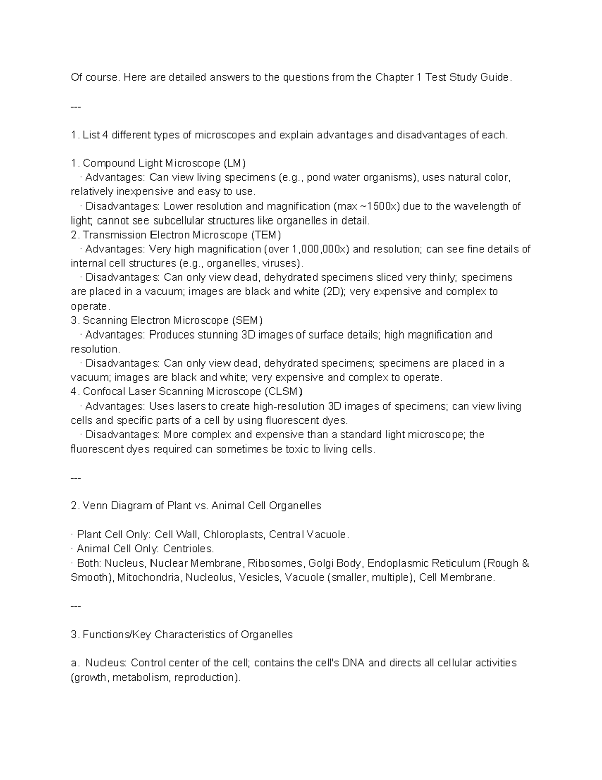 Chapter 1 Study Guide Answers: Microscopes & Cell Biology Concepts ...