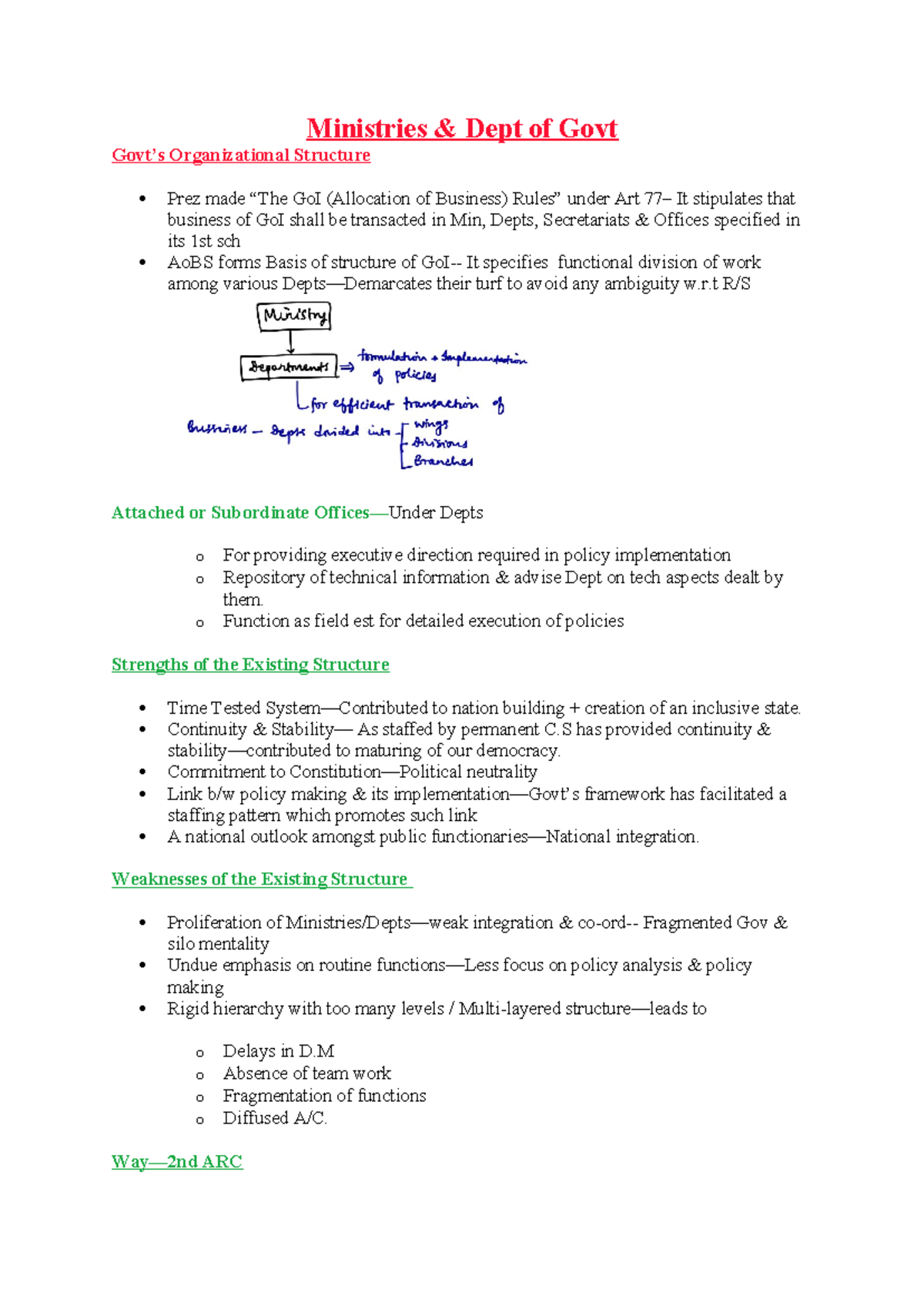 Ministries & Dept of Govt Org Structure Analysis (Allocation of ...