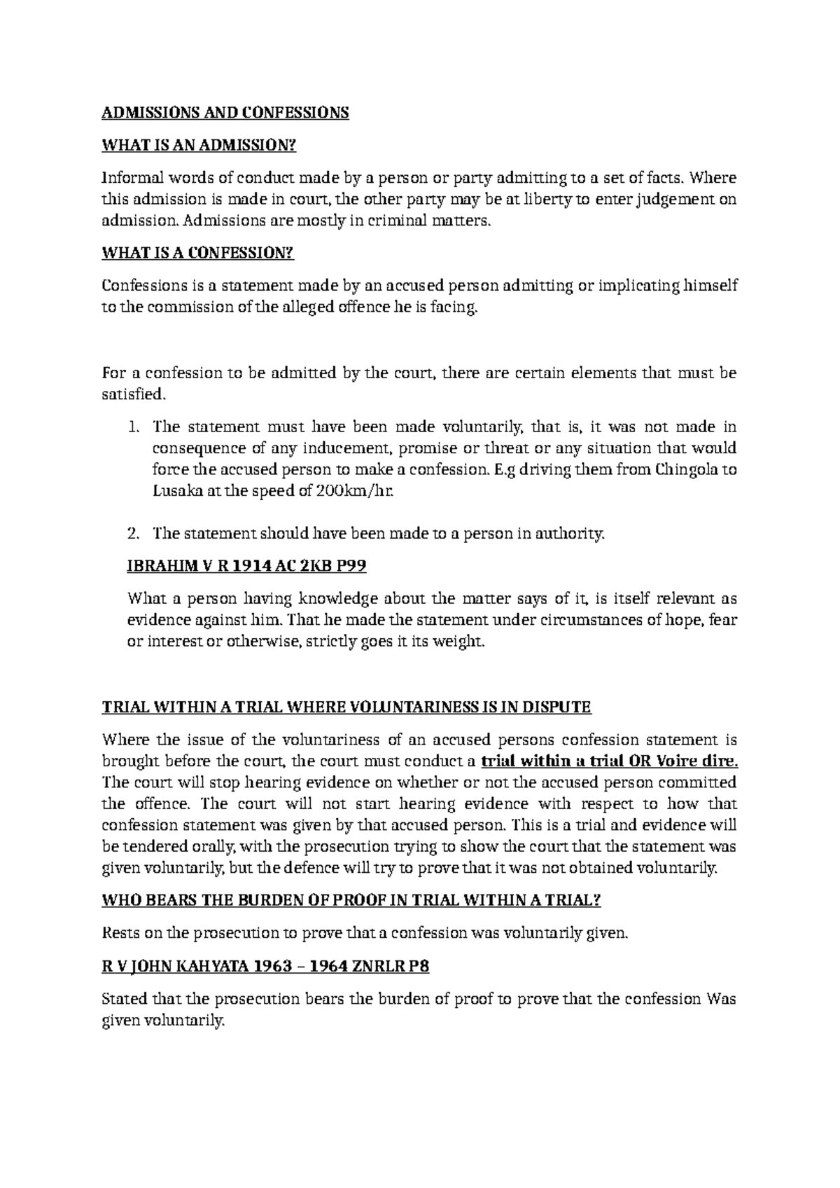 Admissions and Confessions: Key Concepts and Legal Guidelines - Studocu