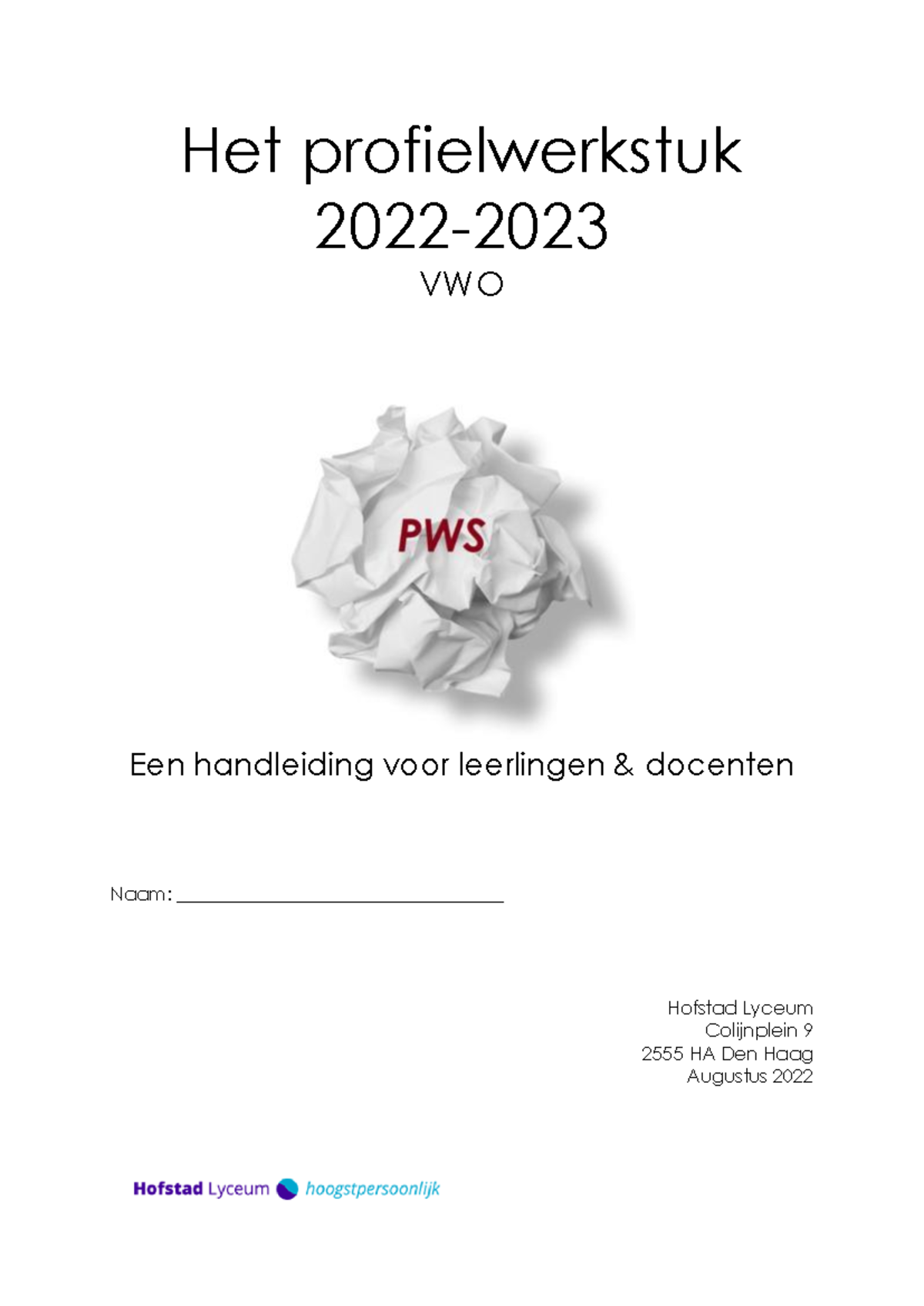 PWS Infoboek PWS 2022-2023: Handleiding voor VWO Leerlingen - Studeersnel