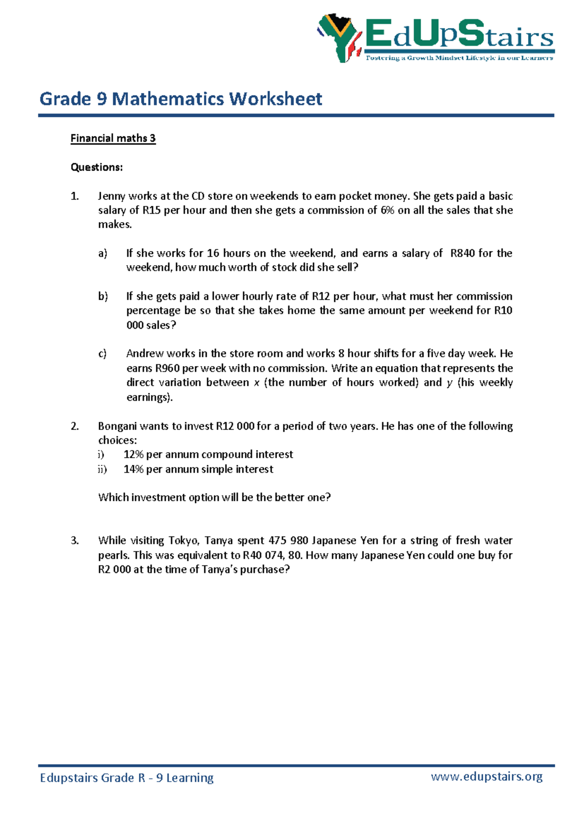Financial Maths 3 - Additional Grade 9 Practice Notes - Studocu