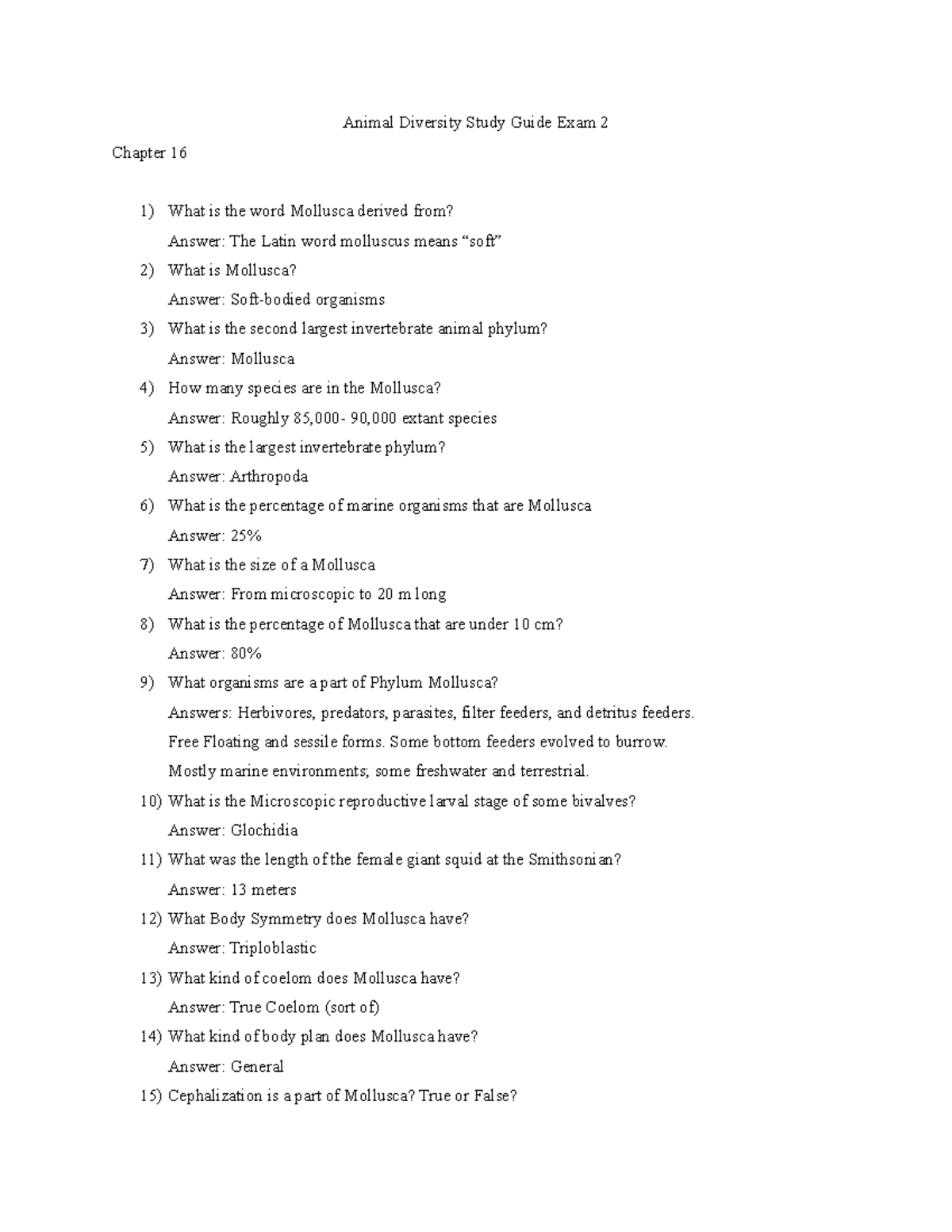 Animal Diversity Study Guide: Exam 2 Insights and Key Concepts - Studocu