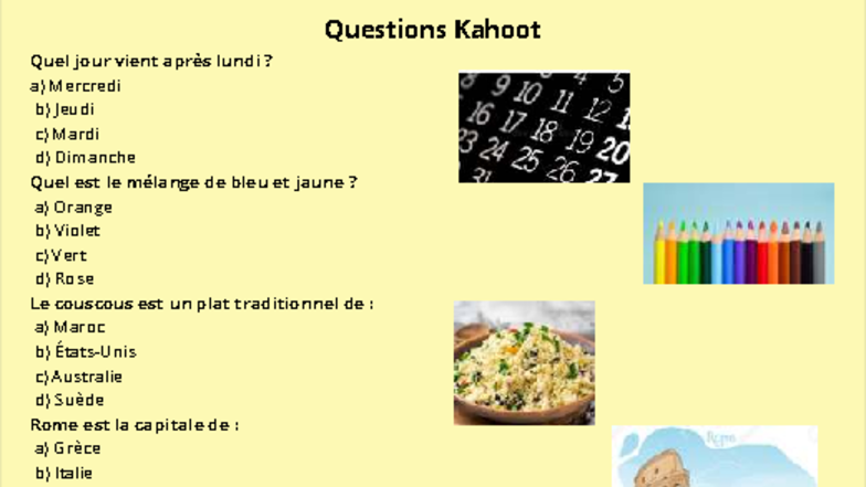 Examen de Français: Questions Kahoot et Réponses - Studocu