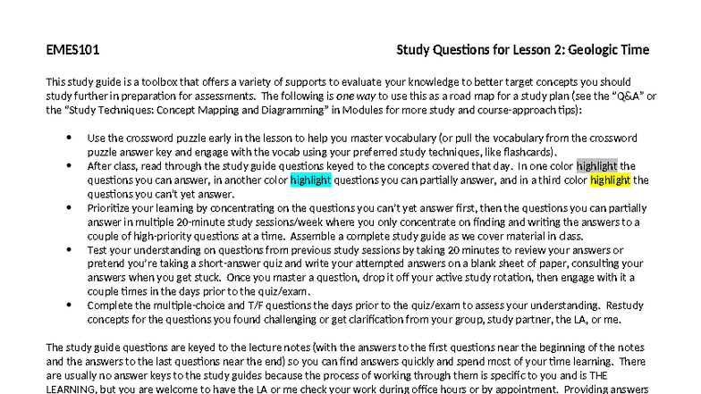 EMES101 Study Guide for Lesson 2: Geologic Time Concepts - Studocu