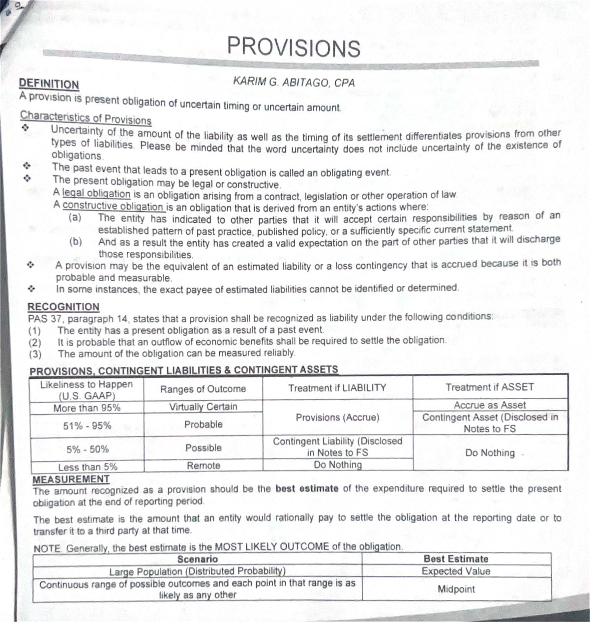 Provisions Definition and Recognition - ACC 101 Lecture Notes - Studocu